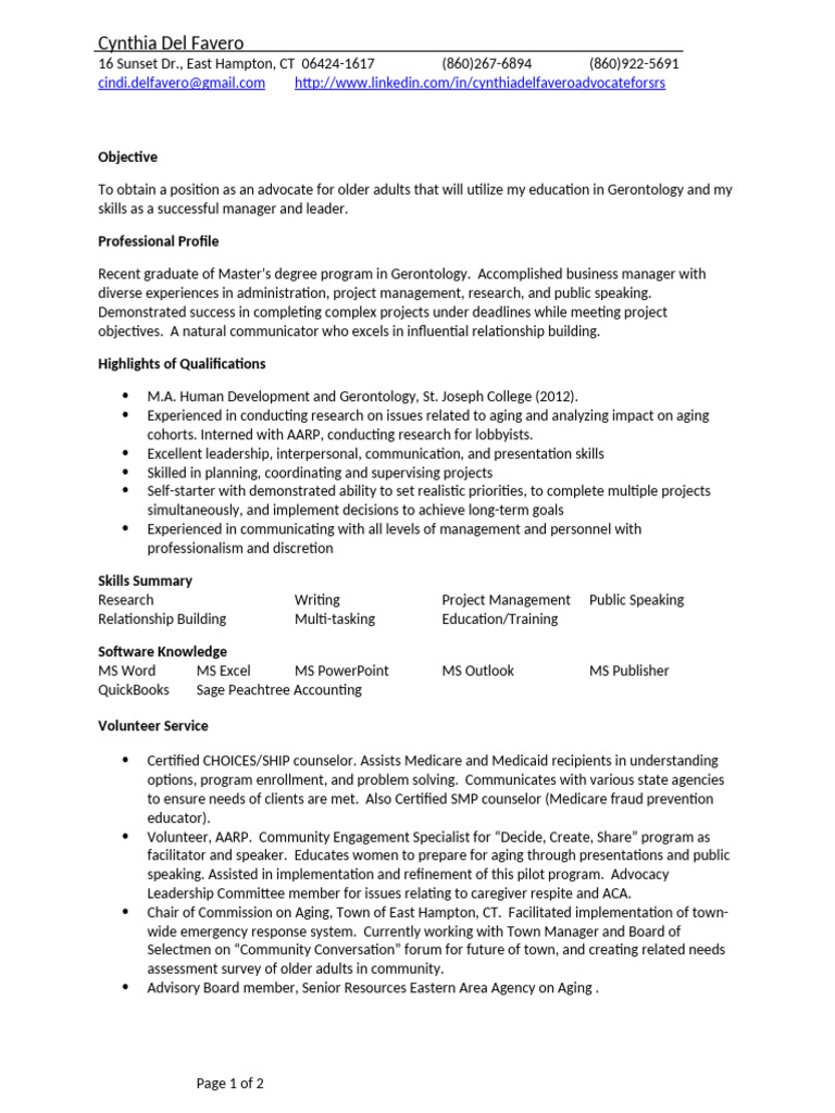 Advocate for Older Adults Resume | PDF | Medicare (United States) | Aarp