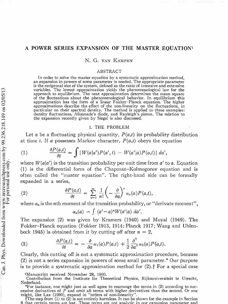 Master Equation Power Series Expansion | PDF | Thermodynamic ...