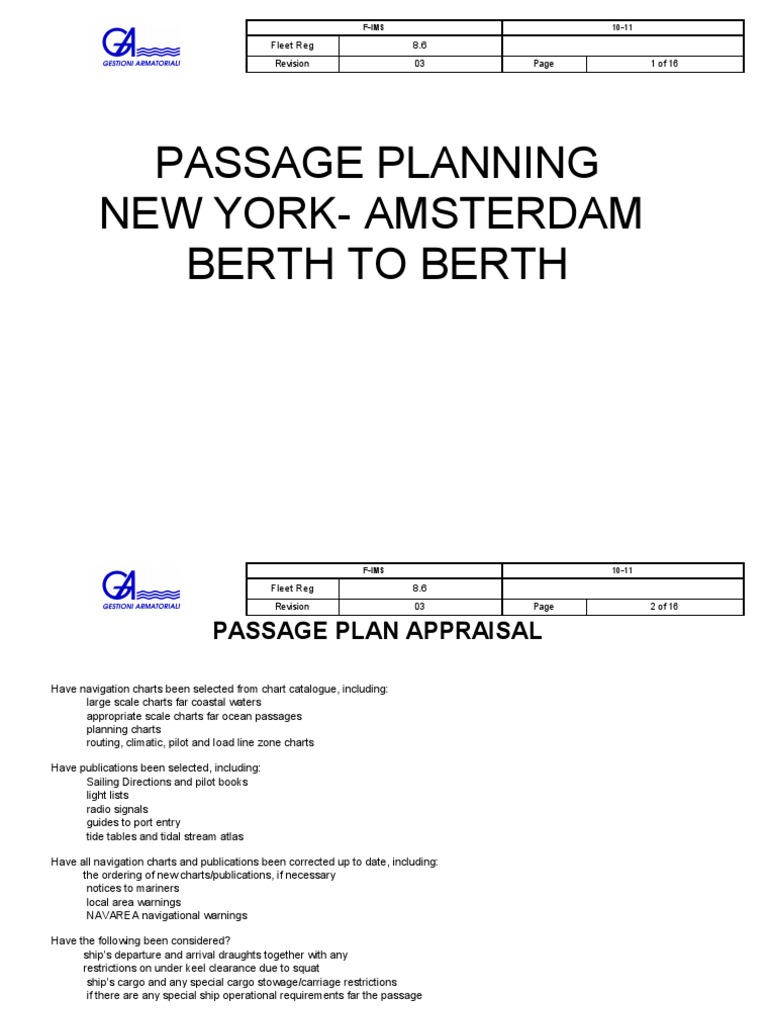 New York to Amsterdam Passage Plan | PDF | Tide | Anchor