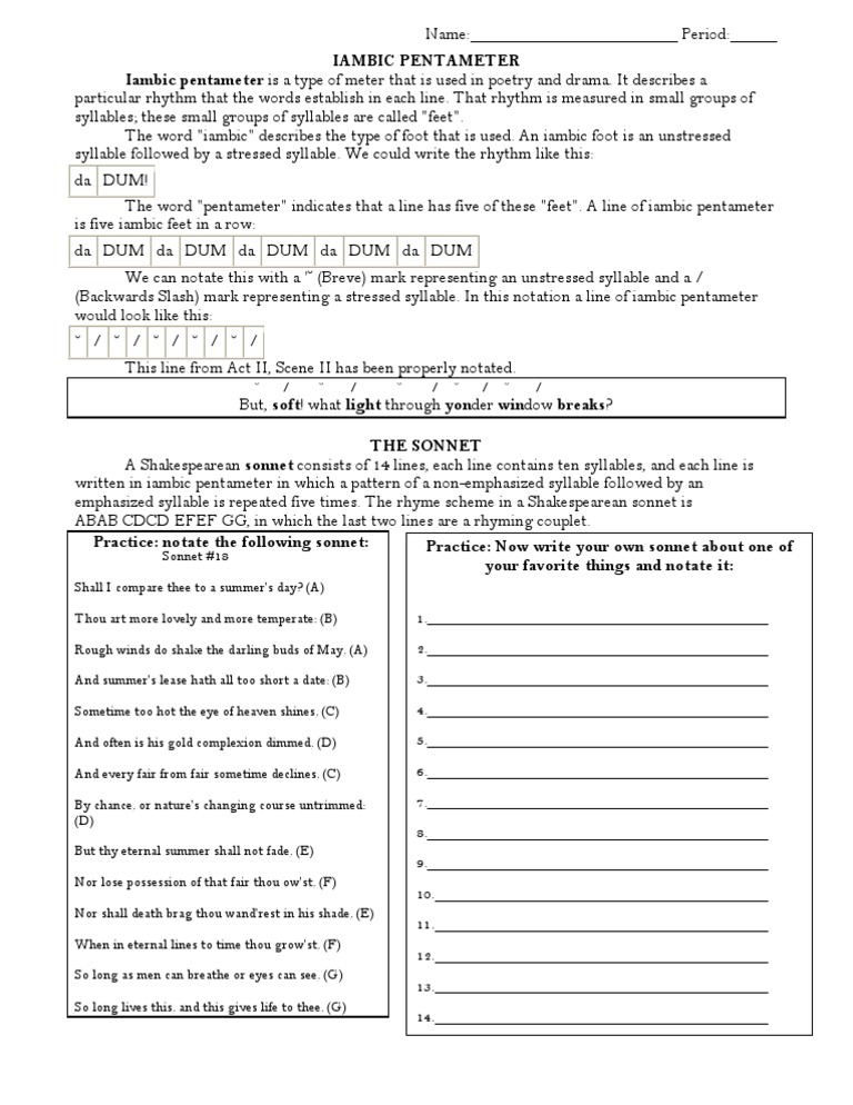 Iambic Pentameter Activity | PDF | British Poems | British Poetry