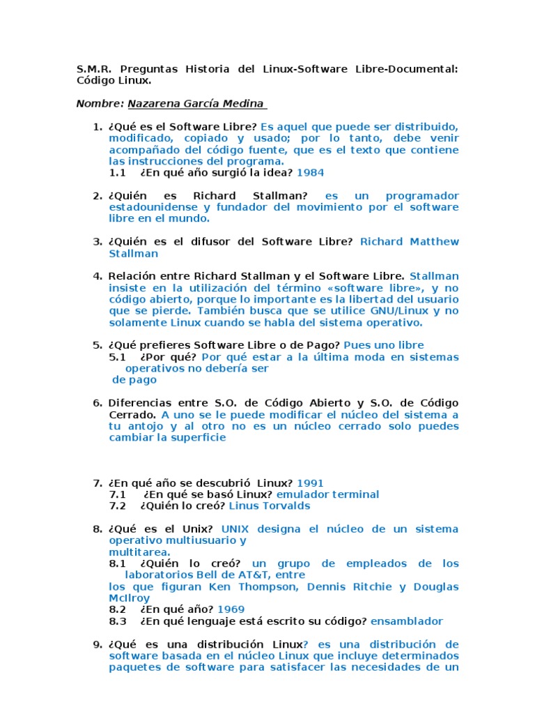 Preguntas Documental | PDF | Software libre | Unix