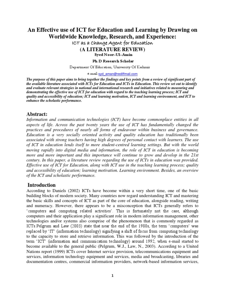 An Effective Use of ICT For Education and Learning by Drawing On ...