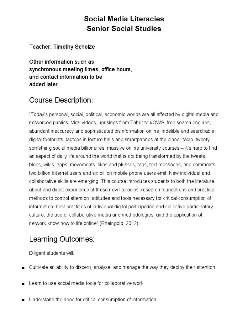 Social Media Literacy Course Overview | PDF | Social Media | Popular ...