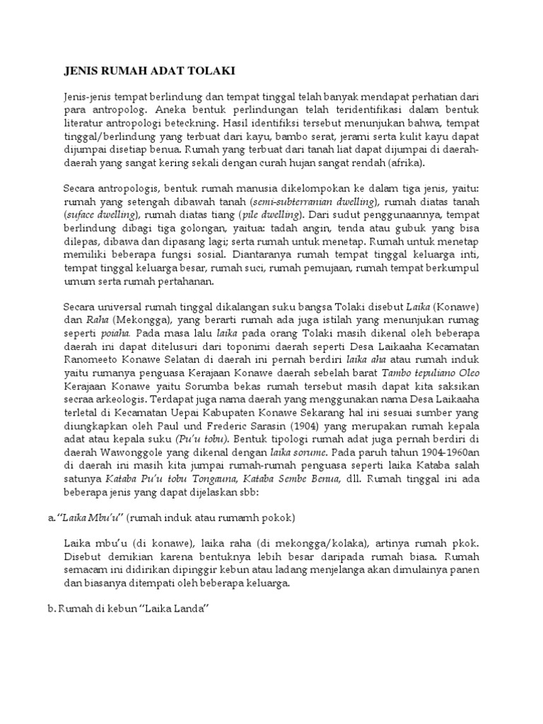 Jenis Rumah Adat Tolaki | PDF