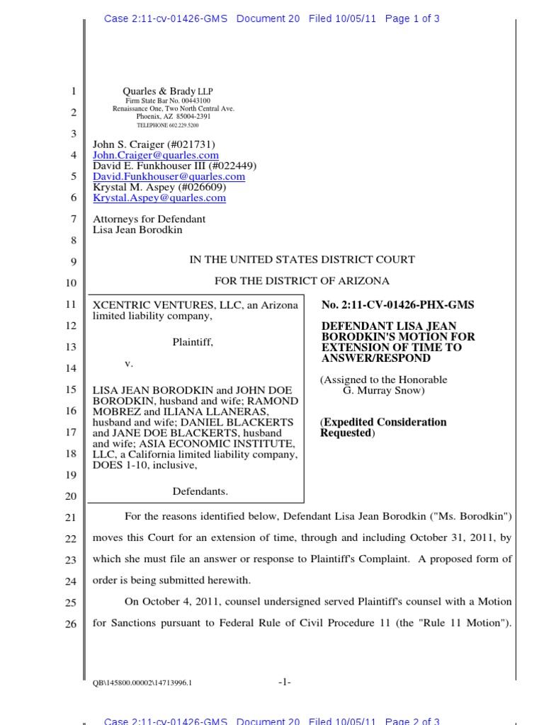 20 - Motion for Extension of Time | Complaint | Social Institutions