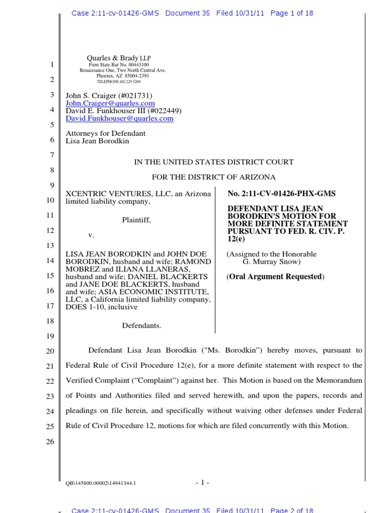 35 - Motion For More Definite Statement | PDF | Pleading | Complaint