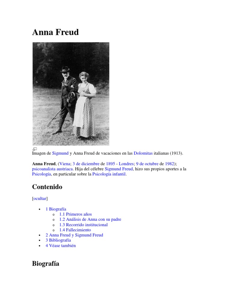 Anna Freud: Vida y Aportes Psicoanalíticos | PDF | Psicoanálisis ...