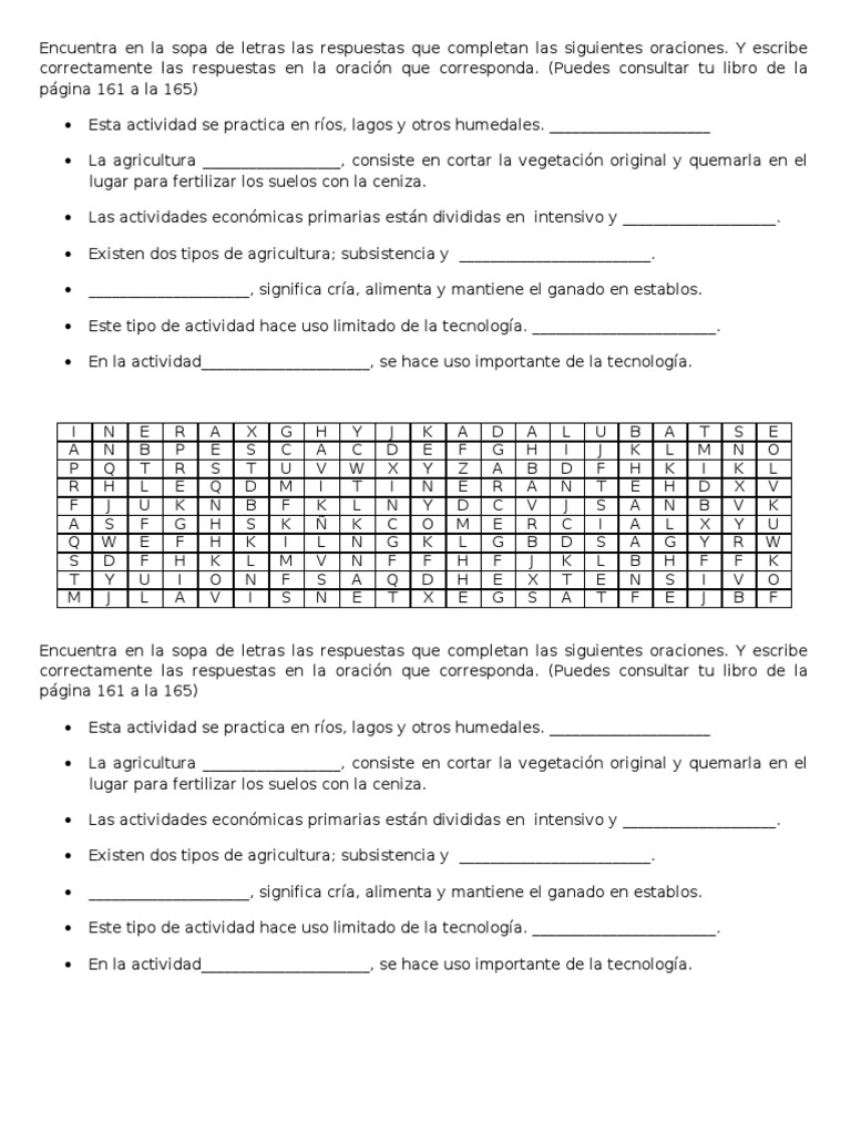 Encuentra en La Sopa de Letras Las Respuestas Que Completan Las ...