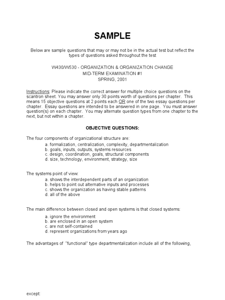 Sample: Objective Questions | PDF | Strategic Management | Emergence