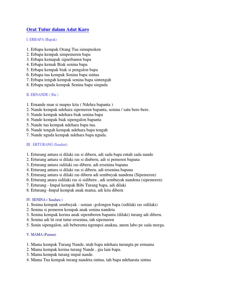 Orat Tutur Dalam Adat Karo | PDF