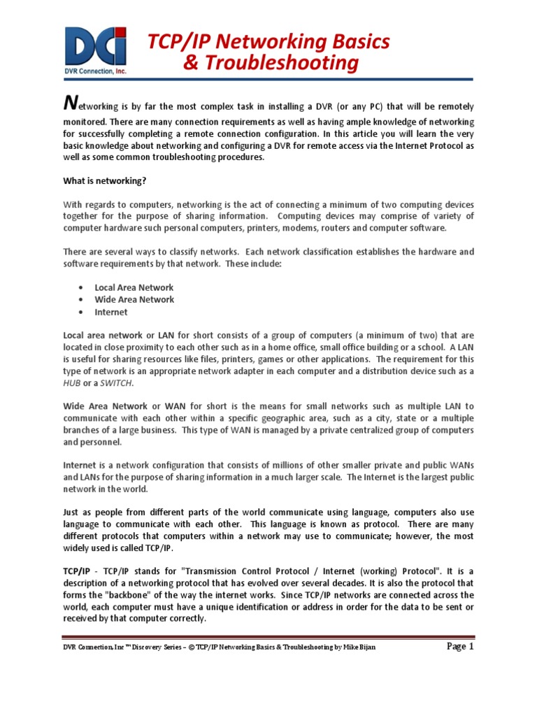 TCPIP Networking Basics and Troubleshooting PDF | PDF