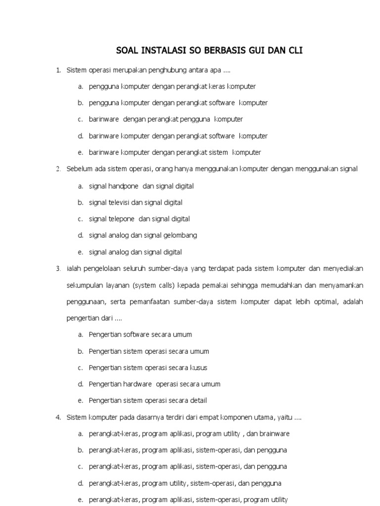 Soal Instalasi Sistem Operasi Berbasis GUI Dan CLI | PDF