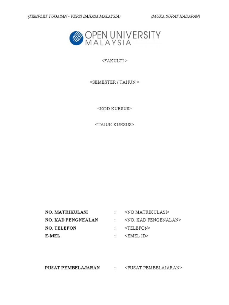 Muka Depan Assignment Oum | PDF