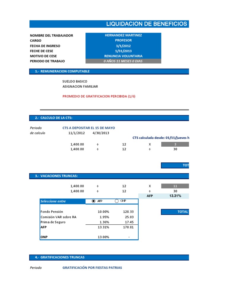 Liquidacion de Beneficios Sociales en Excel | PDF