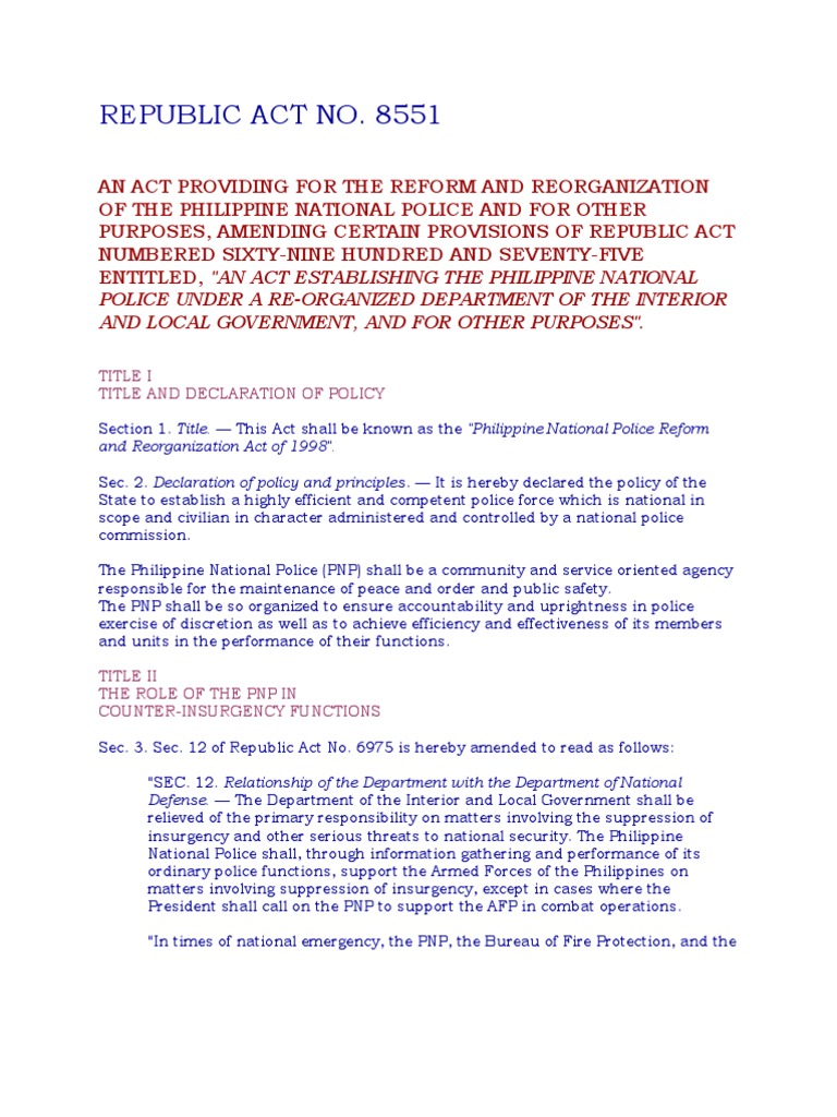 Republic Act No 8551 | U.S. Securities And Exchange Commission | Police