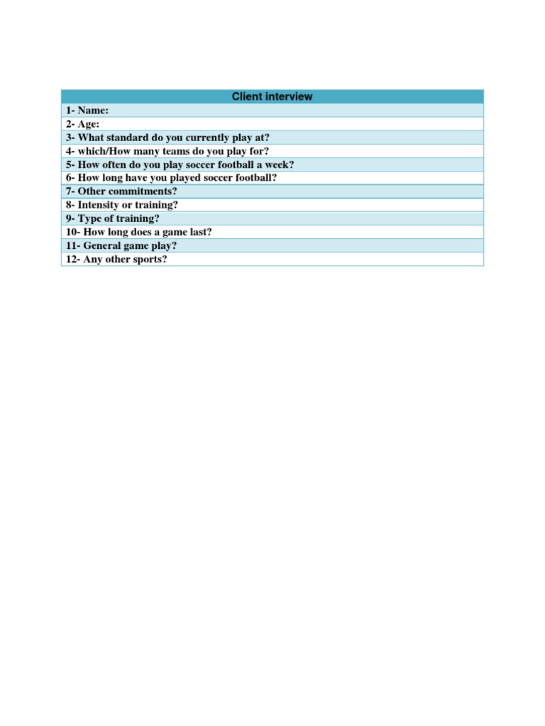 Client Interview | PDF | Sports & Recreation