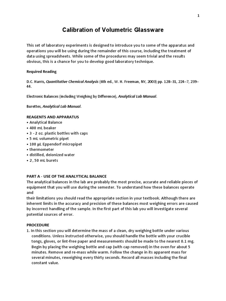 Calibration of Volumetric Glassware | PDF | Weighing Scale | Calibration