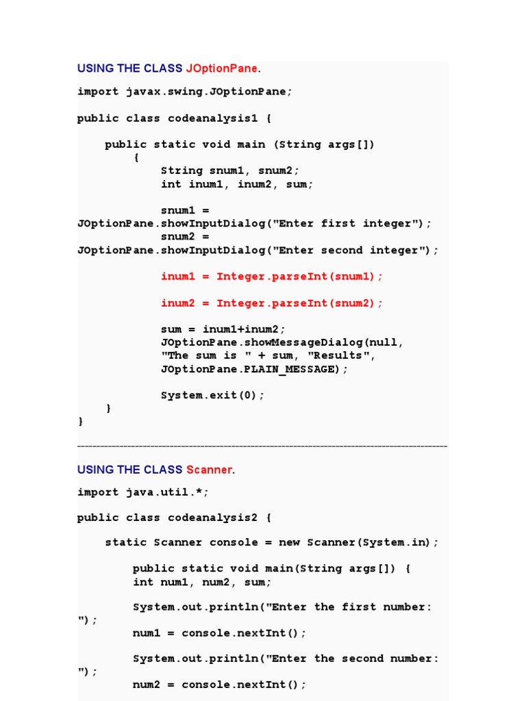 Using The Class .: Joptionpane | PDF
