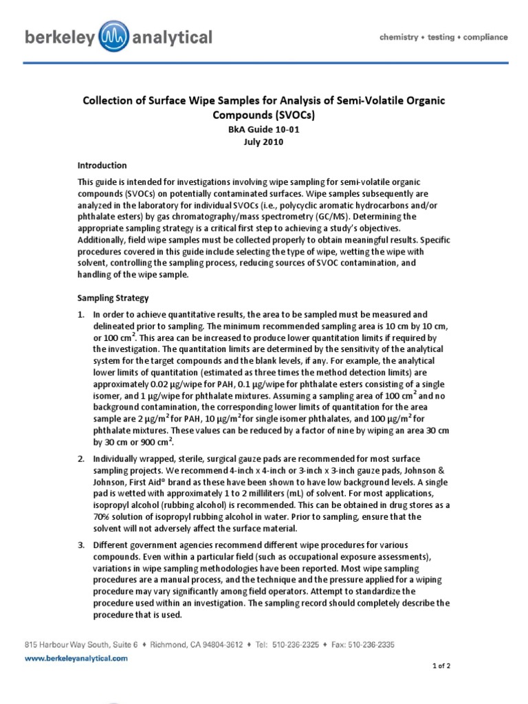 Collection of Surface Wipe Samples For Analysis of Semi Volatile ...