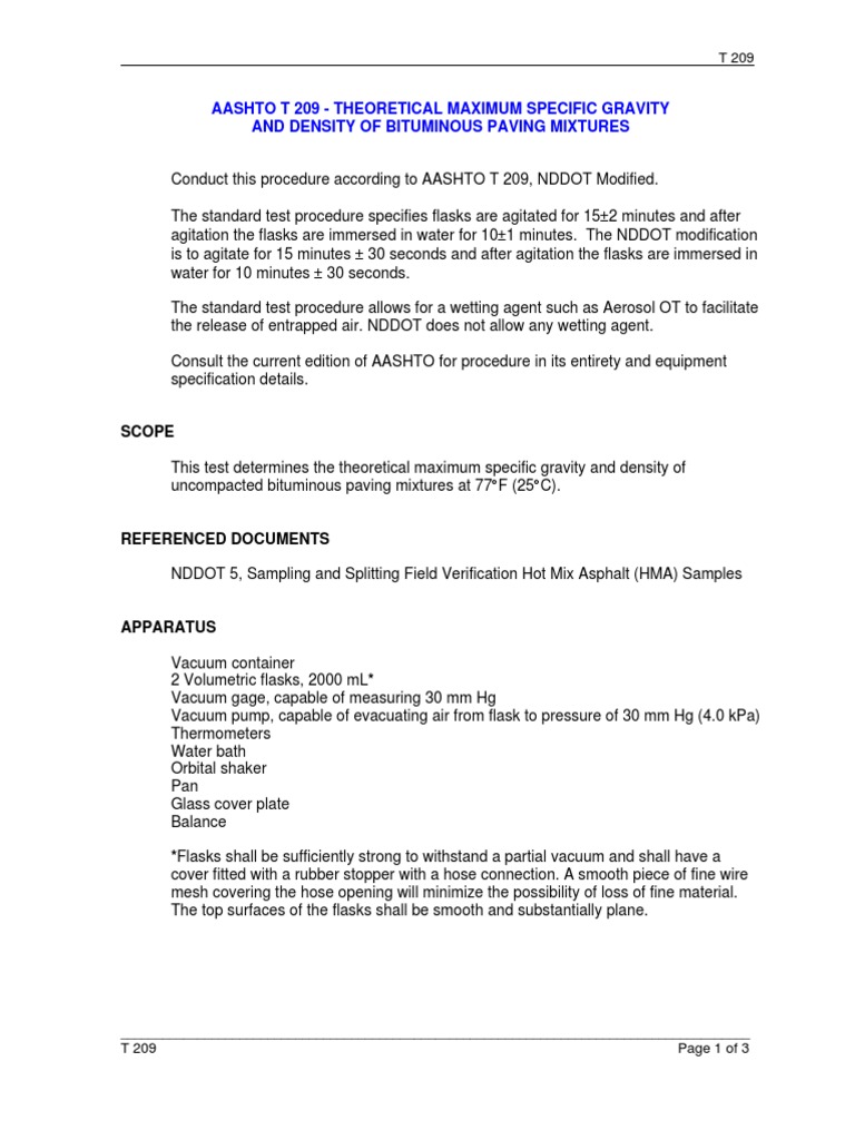 Aashto T209 | PDF | Vacuum | Density