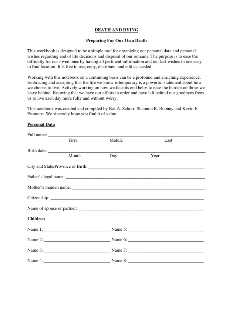 Death and Dying Workbook | PDF | Trust Law | Funeral