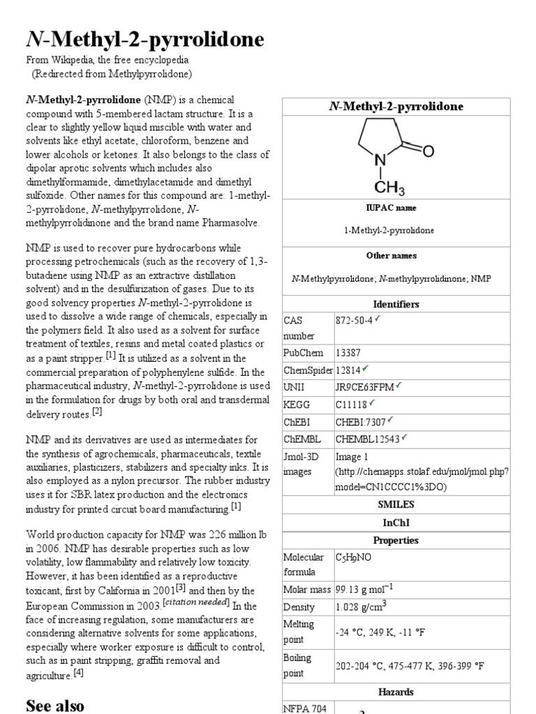 N-Methyl-2-Pyrrolidone - Wikipedia, The Free Encyclopedia | Solvent ...