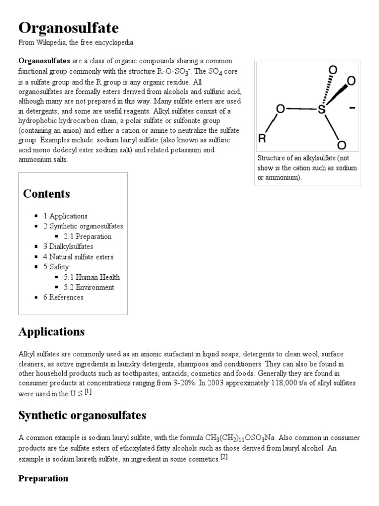 Organosulfate - Wikipedia, The Free Encyclopedia | PDF | Chemical ...