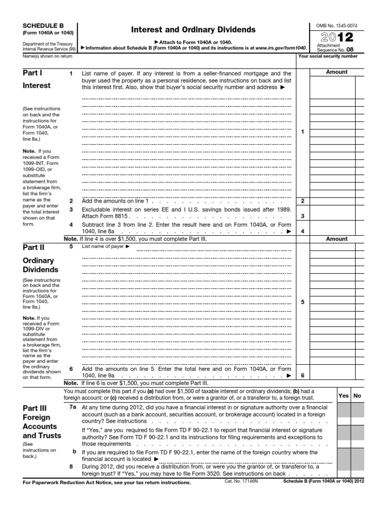 Form - 1040 - Schedule B | PDF | Irs Tax Forms | Bonds (Finance)
