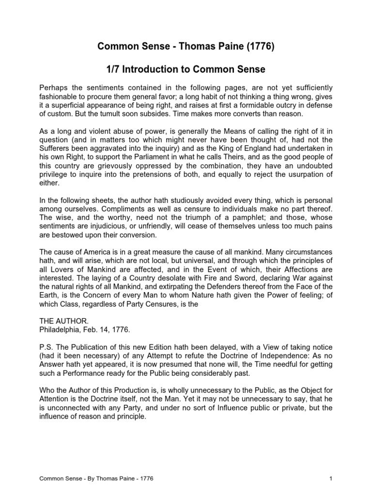 Common Sense by Thomas Paine | PDF | Common Sense | Samuel