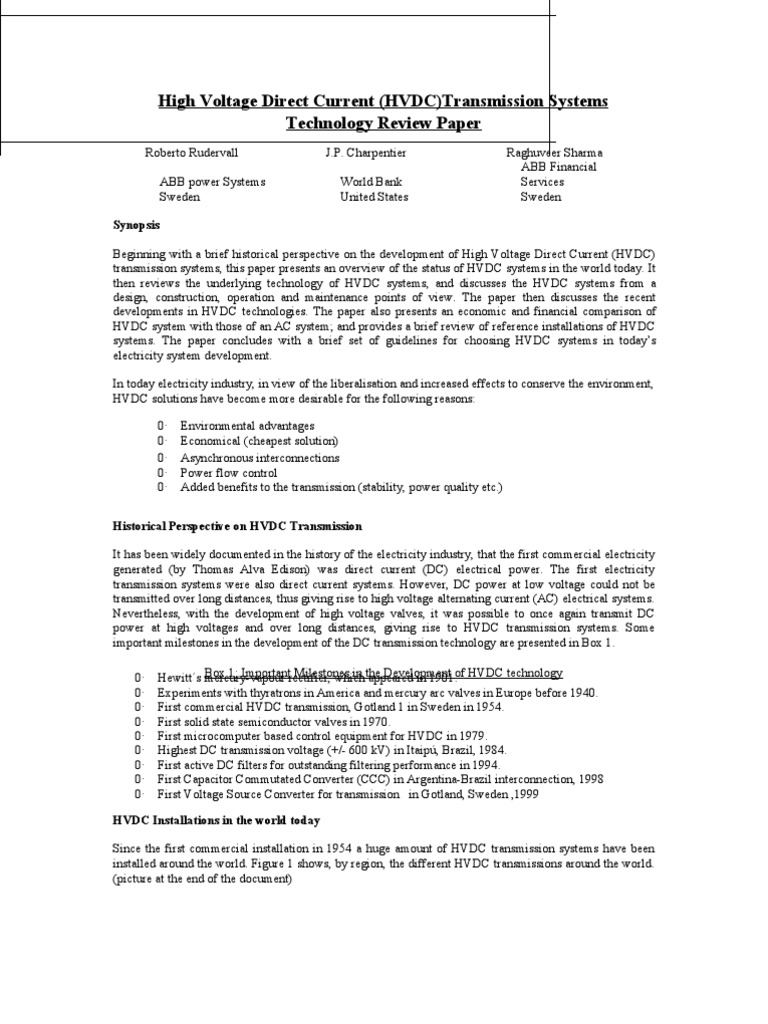 An Overview of High Voltage Direct Current (HVDC) Transmission Systems ...