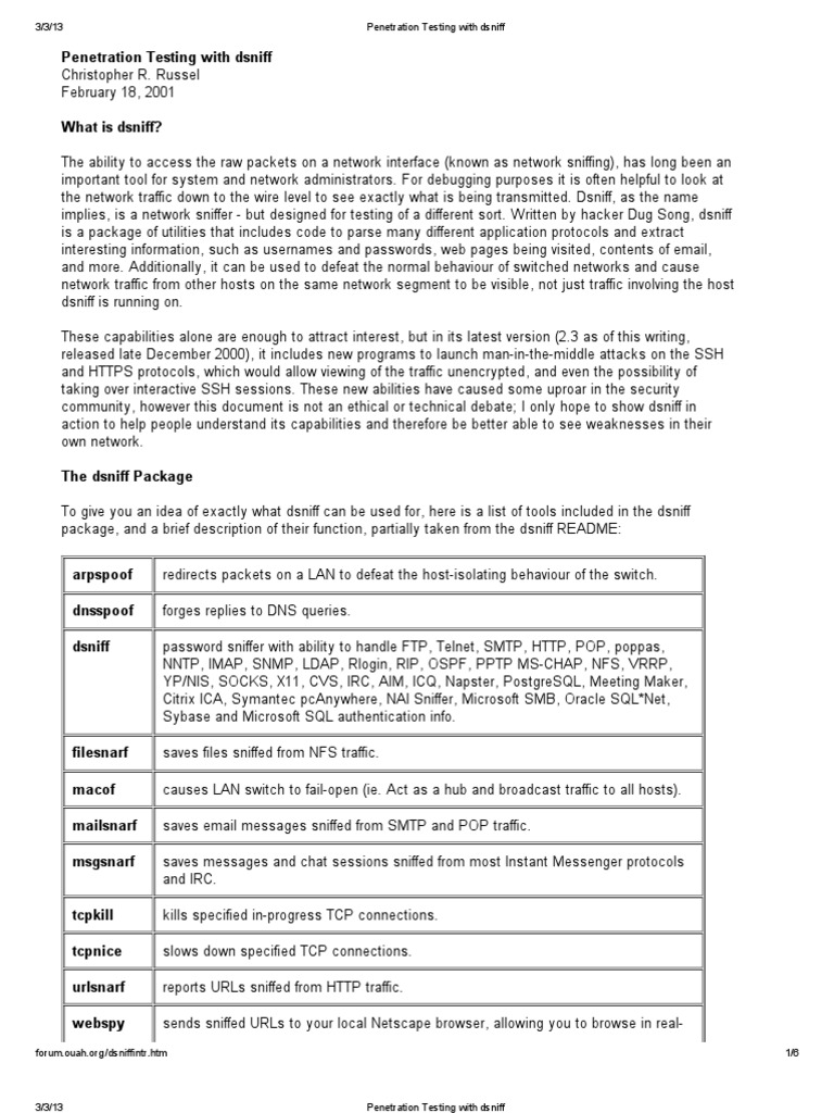 Penetration Testing with Dsniff: A Demonstration of Password Sniffing ...