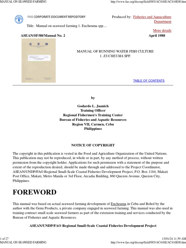 Manual On Seaweed Farming | PDF | Aquaculture | Agriculture