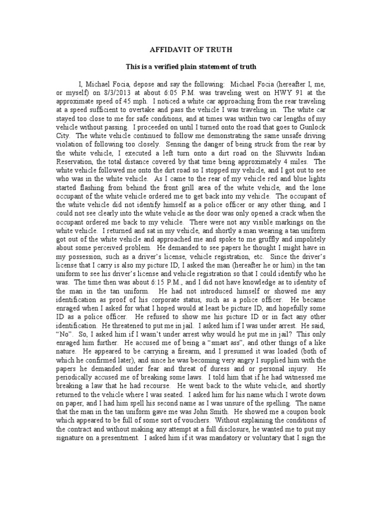 Affidavit of Truth | PDF | Notary Public | Government Information