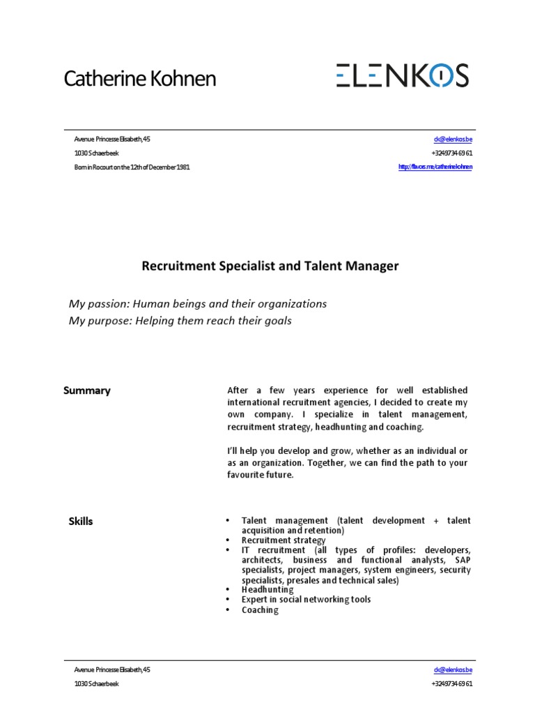 CV Catherine Kohnen | PDF | Recruitment | Consultant
