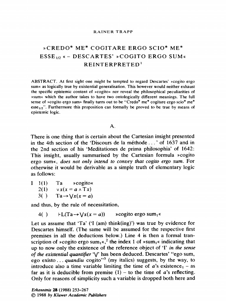 Descartes' »cogito ergo sum« reinterpreted | Logic | Epistemology ...