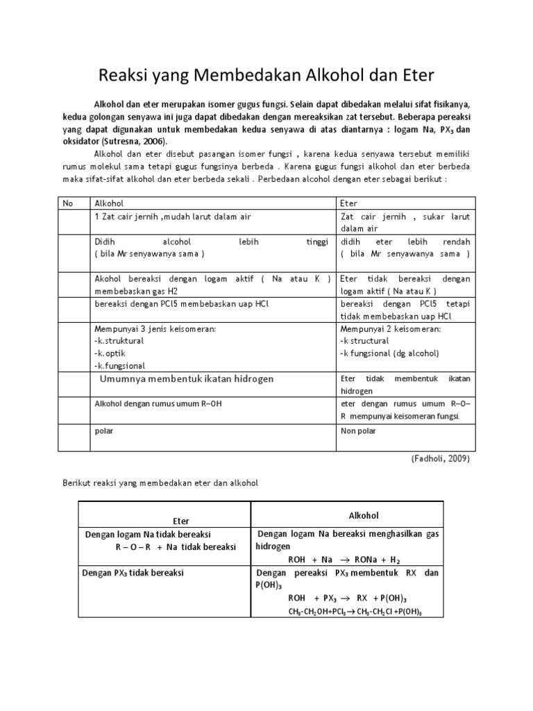Reaksi Yang Membedakan Alkohol Dan Eter | PDF