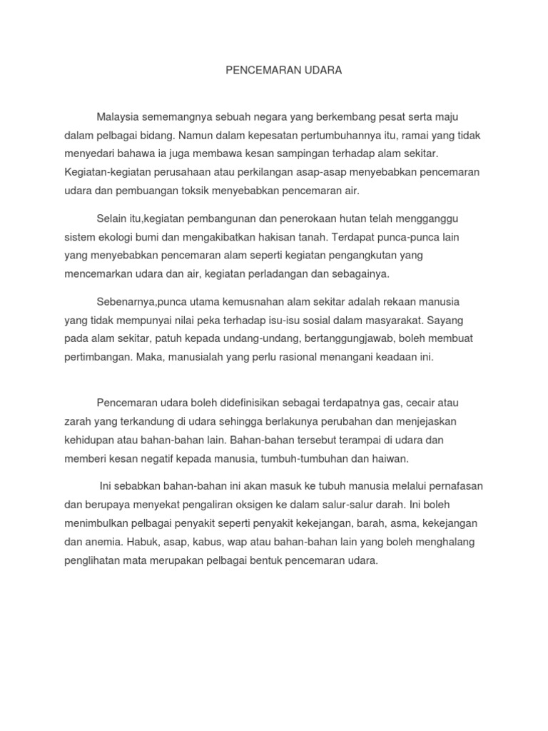 Petikan Teks Pencemaran Udara Tahun 5 | PDF