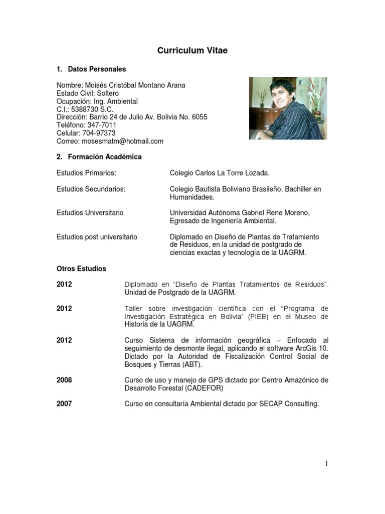Curriculum Vitae Moises Montano 03-13 | PDF | Bolivia | Gestión de residuos