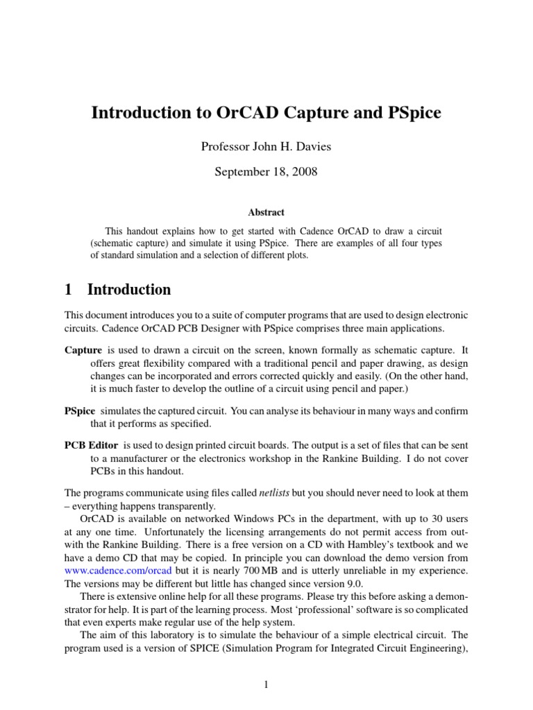 Getting Started with OrCAD Capture & PSpice | PDF | Spice ...