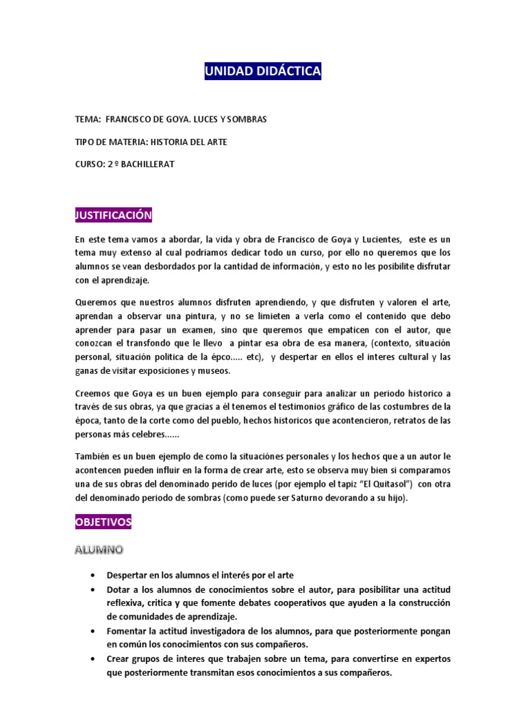 Unidad Didáctica Goya | PDF | Francisco Goya | Aprendizaje
