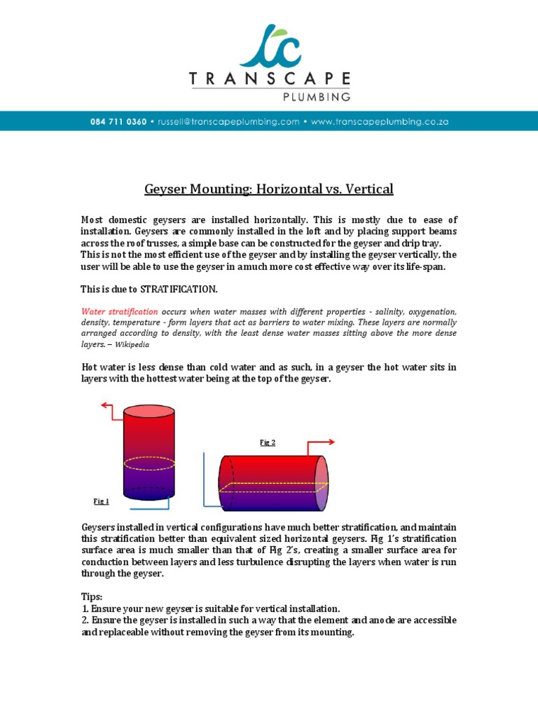 Horizontal vs Vertical Geyser Comparison | PDF | Water Heating | Density