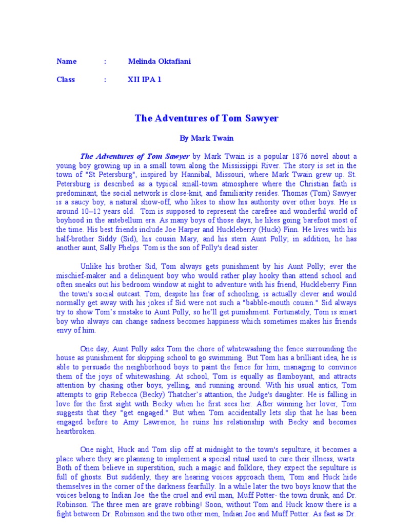 The Adventure of Tom Sawyer | PDF | The Adventures Of Tom Sawyer ...