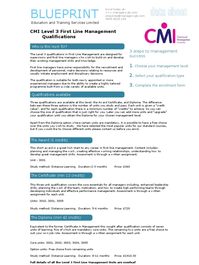 CMI Level 3 First Line Management Qualifications Guide | PDF ...