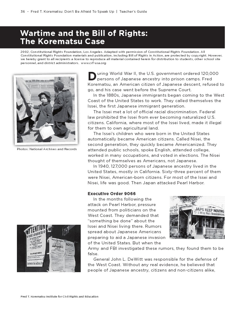 Korematsu Reading | PDF | Internment Of Japanese Americans | Government