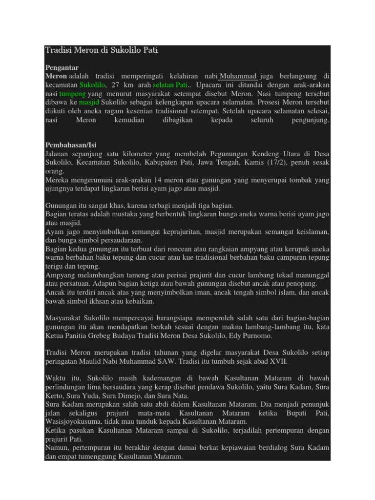 Tradisi Meron Di Sukolilo Pati | PDF