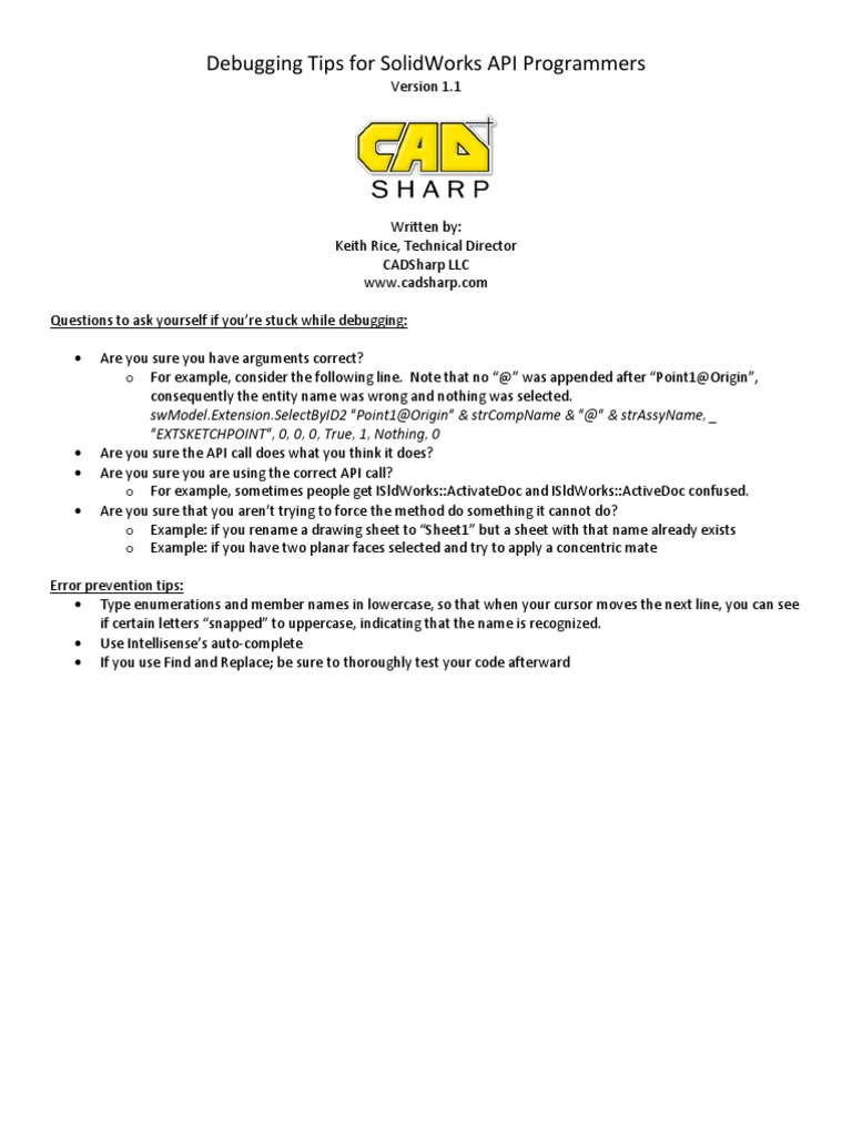 Debugging Tips For Solidworks Api Programmers Vba Pdf Download Free Pdf Parameter