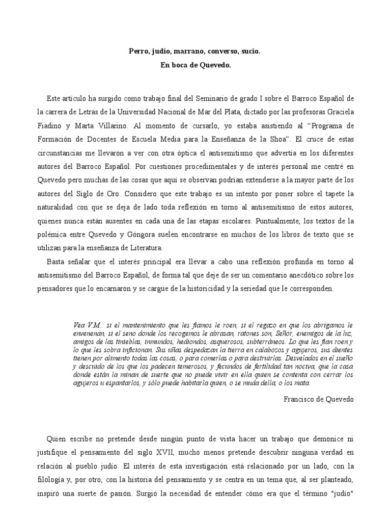 Perro, Judío, Marrano, Converso, Sucio en Boca de Quevedo | PDF ...
