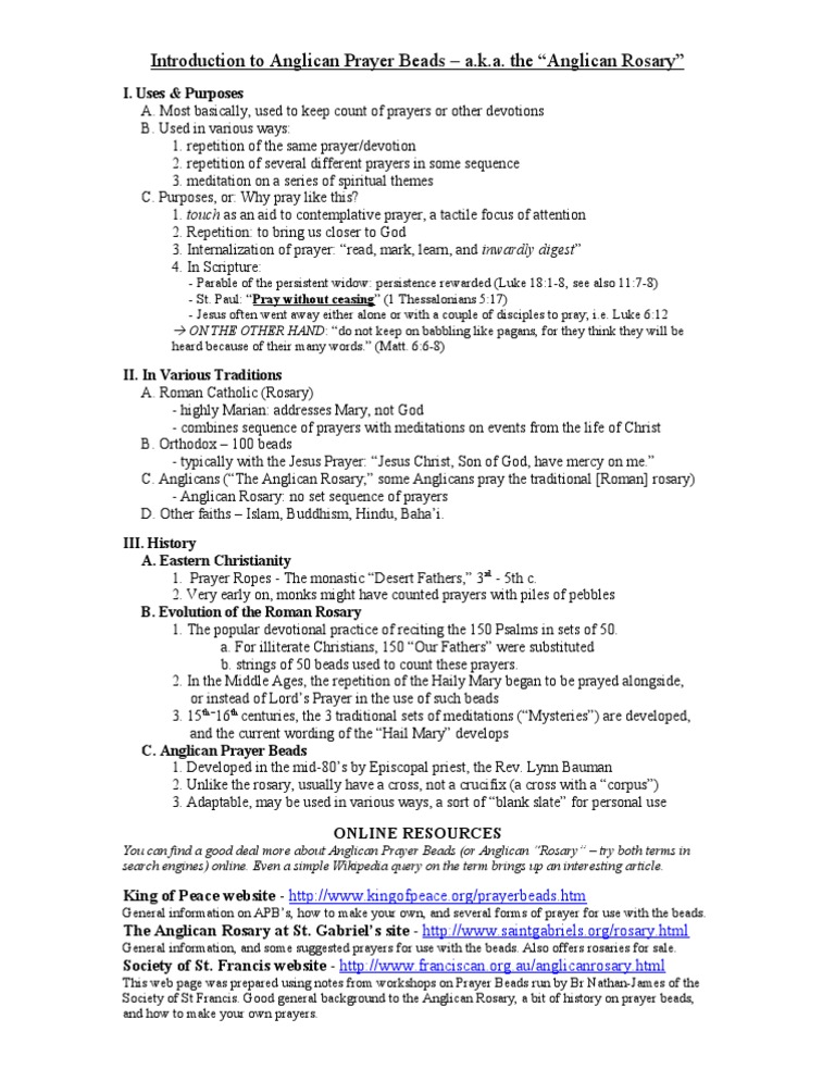 1 Page Introduction To Prayer Beads Handout | PDF | Rosary | Anglicanism
