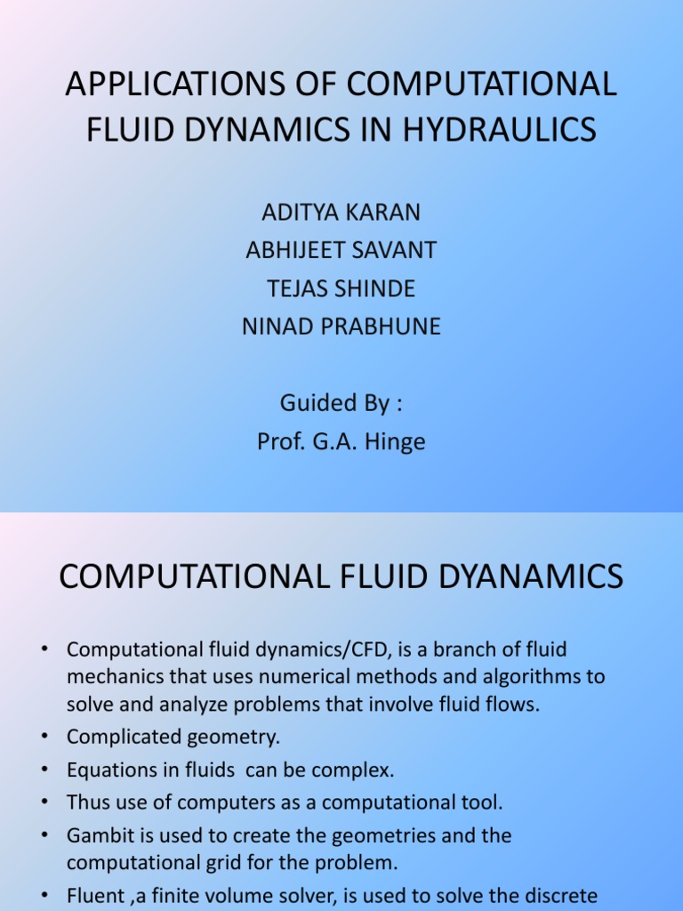 Applications Of Computational Fluid Dynamics In Hydraulics Computational Fluid Dynamics