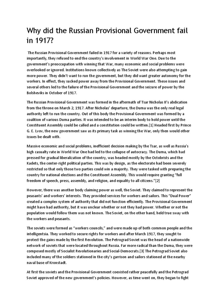 Why Did the Russian Provisional Government Fail in 1917 | Soviet Union ...